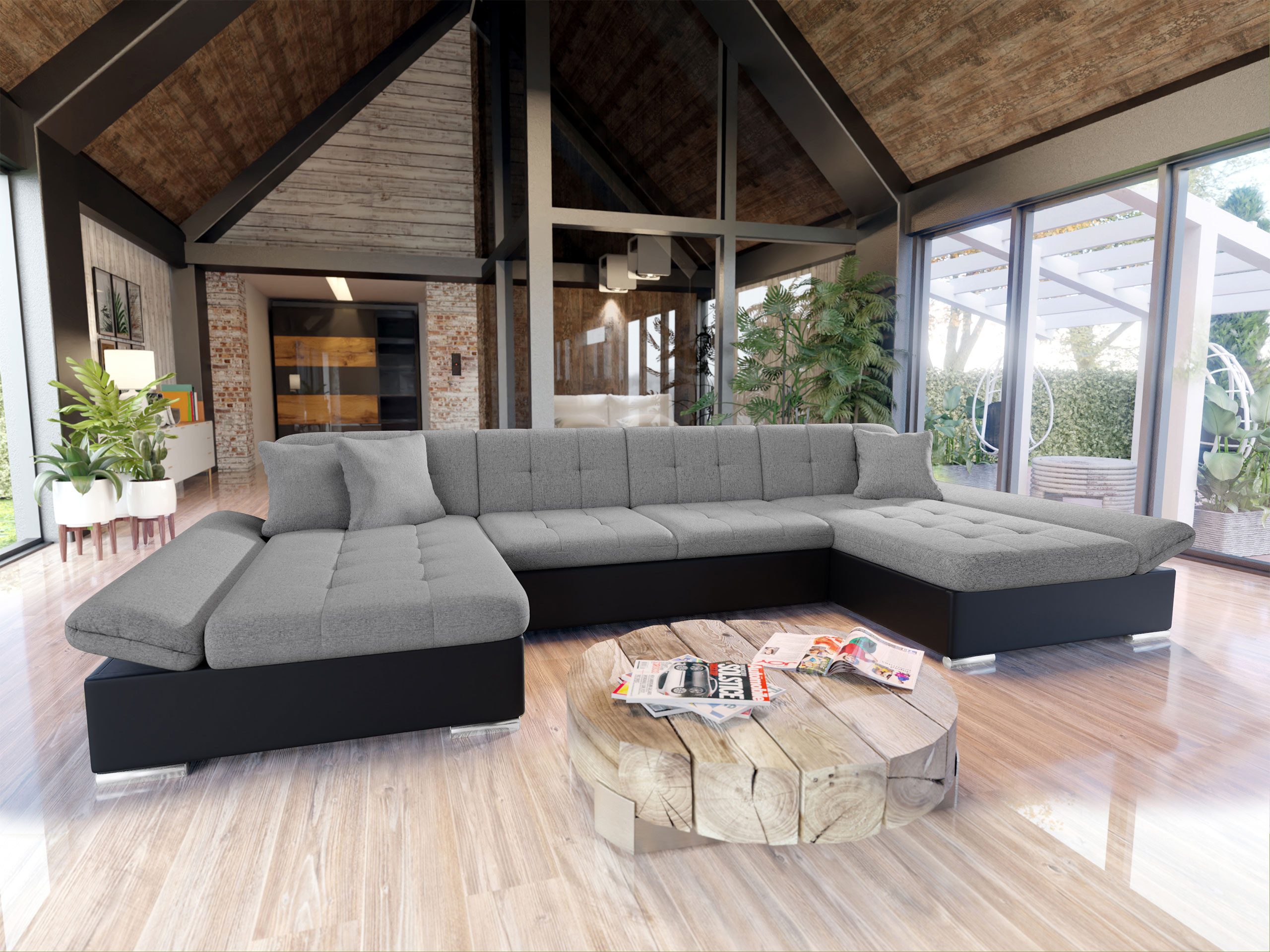 MIRJAN24 Wohnlandschaft Alia, mit 2 Bettkasten und Schlaffunktion, mit Regulierbare Armlehnen, U ...